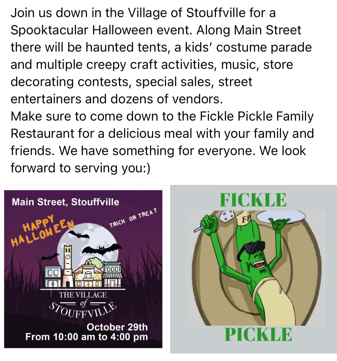 This Saturday Halloween Event at the Fickle Pickle and on Main Street ...